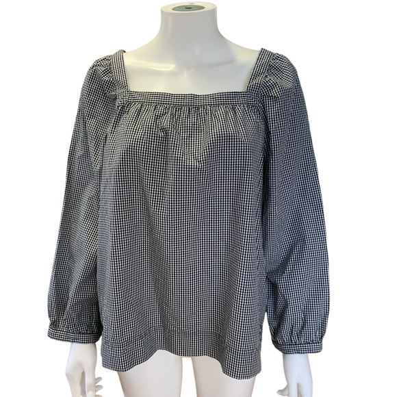 J. Crew | Tops | Jcrew Black White Gingham Square Neck Puff Sleeve Blouse L | Poshmark